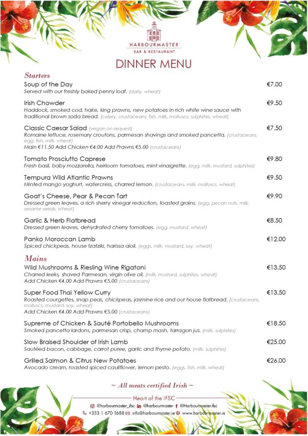 Main Menu - Harbourmaster Bar and Restaurant