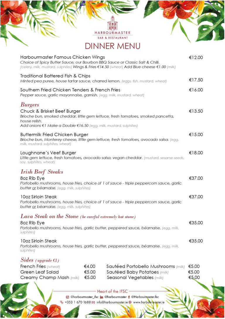 Main Menu - Harbourmaster Bar and Restaurant