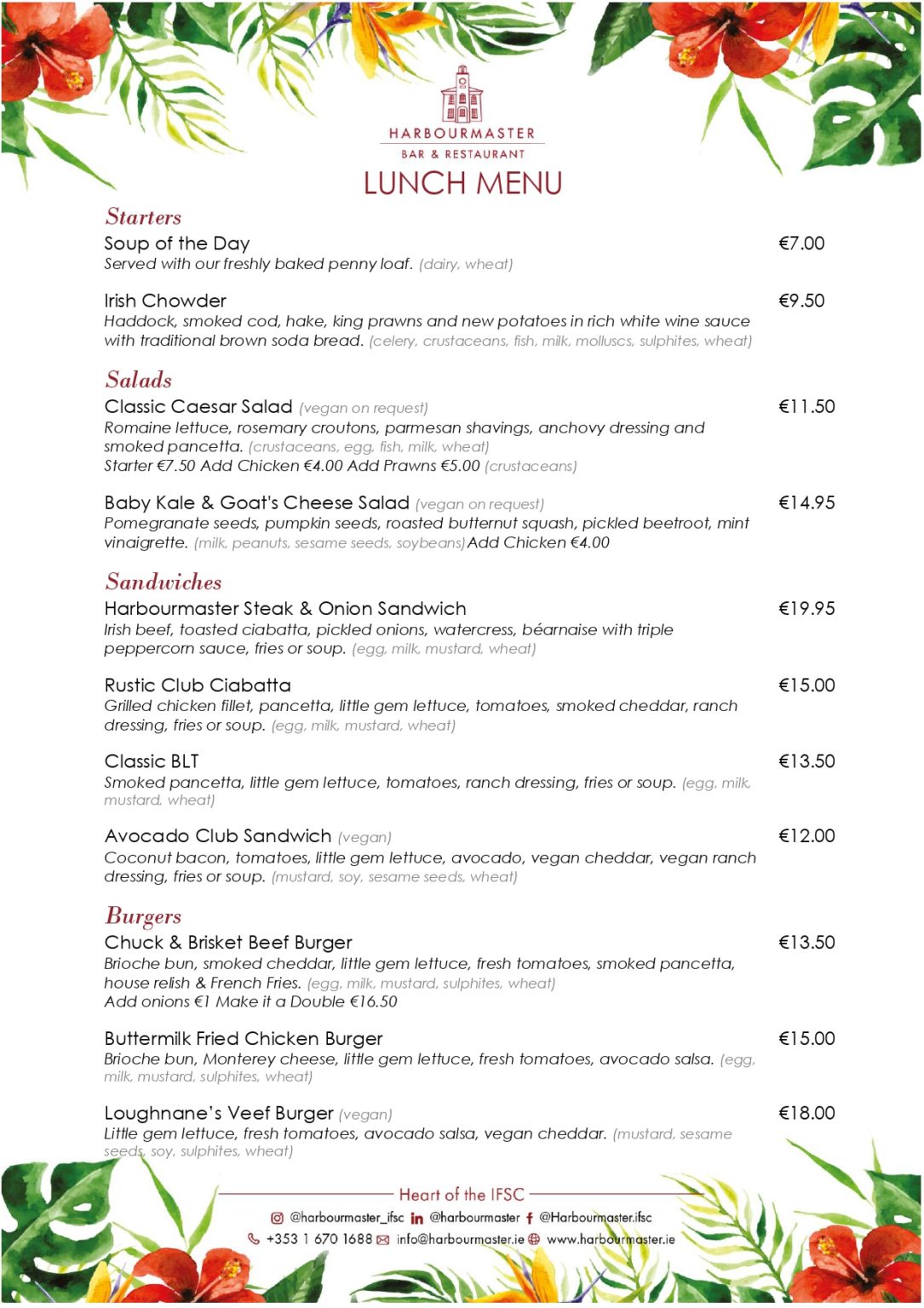 Lunch Menu - Harbourmaster Bar and Restaurant