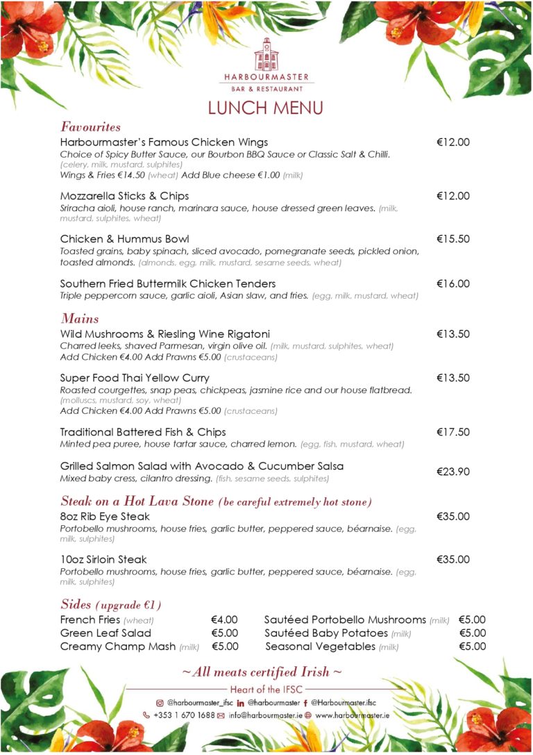 Lunch Menu - Harbourmaster Bar and Restaurant